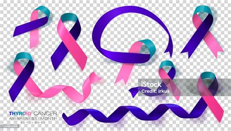 갑 상선 암 인식의 달 청록색과 분홍색 및 파란색 리본은 투명 한 배경에 고립 되어 있습니다 포스터에 대 한 벡터 디자인 서식