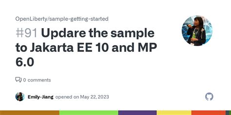 Updare The Sample To Jakarta Ee 10 And Mp 60 · Issue 91 · Openliberty