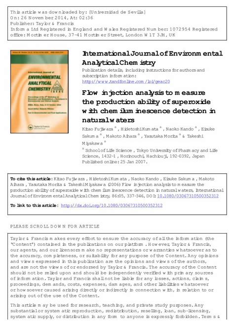 Pdf Flow Injection Analysis To Measure The Production Ability Of Superoxide With