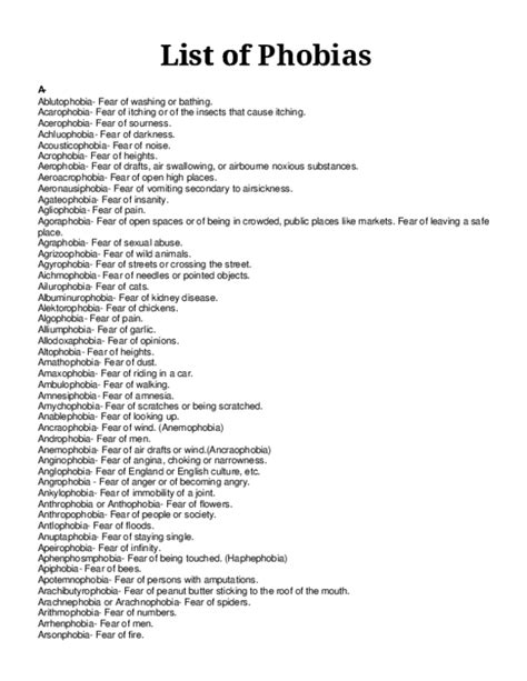 Types Of Phobias List