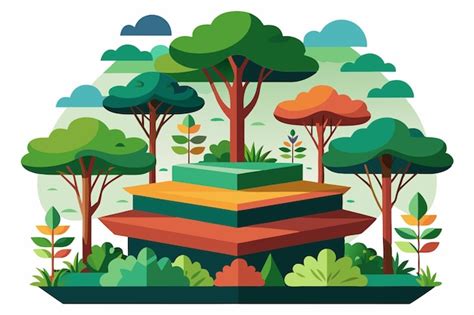 A Vibrant Arrangement Of Layered Trees And Geometric Shapes Showcases A