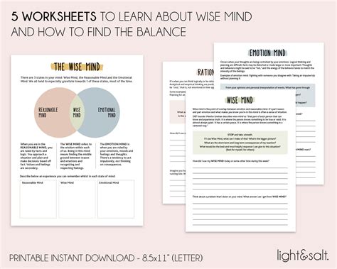 Dbt Wise Mind Worksheets Dbt Skills Dbt Therapy Tools Etsy Israel