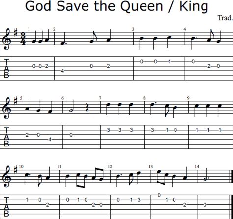 God Save The Queen Tablature And Standard Notation