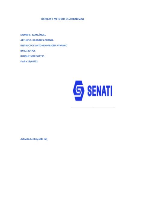 SPSU Actividad Entregable de tecnicas y metodos de aprendizaje TÉCNICAS Y MÉTODOS DE