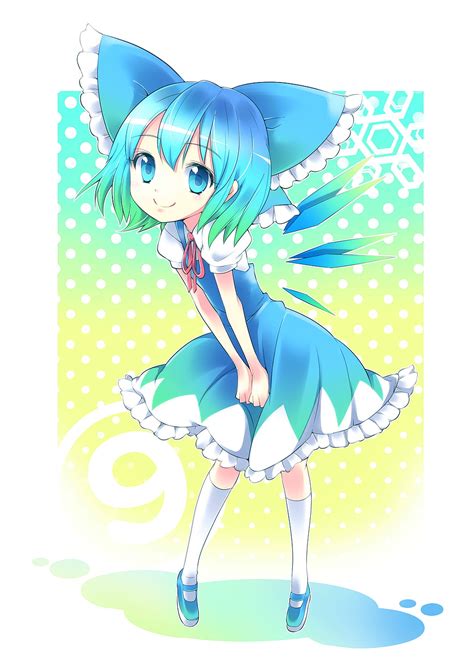 Blue Haired Animated Character Touhou Cirno Blue Eyes Blue Hair HD