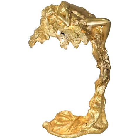 Art Nouveau Dore Figural Bronze Table Lamp By E Thomasson Circa 1900