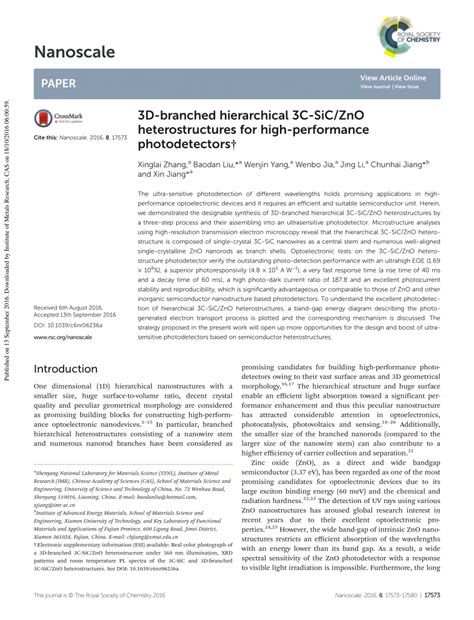 Pdf 3d Branched Hierarchical 3c Siczno Heterostructures For High Performance Photodetectors