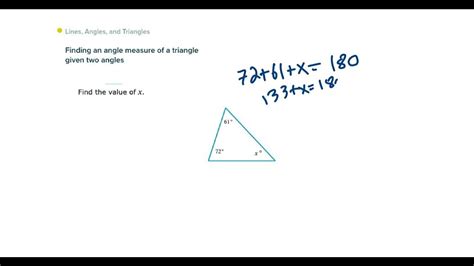 Finding An Angle Measure Of A Triangle Given Two Angles Youtube