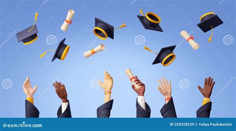 3d Render Alumni Hands Throw Graduation Cap In Air Stock Image