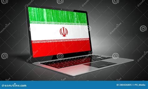 Iran Country Flag And Binary Code On Laptop Screen Stock Illustration