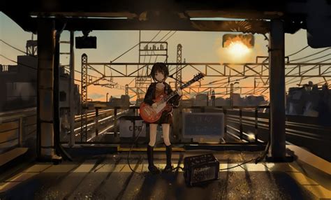 Guitar Anime Anime Girls Music Catzz Railway Hd Wallpaper Rare