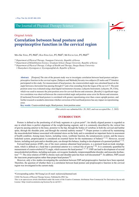 Pdf Correlation Between Head Posture And Proprioceptive Function In The Cervical Region