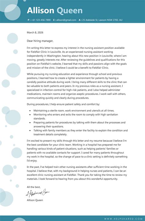 Resume For Nurses Or Medical Assistant Cover Letter 2026 Helpshared