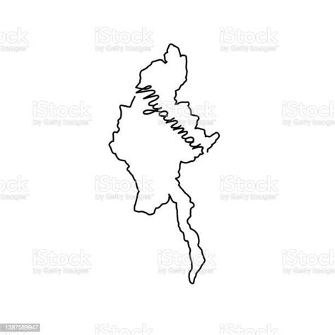 Carte Du Myanmar Avec Le Nom Manuscrit Du Pays Dessin Au Trait Continu
