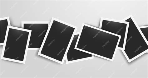 현실적인 사진 프레임 콜라주 벡터 복고풍 엽서 템플릿 투명한 배경 가로 장식 빈 사진 카드 및 복사 공간에 흰색 프레임이 있는 3d 빈 앨범 스냅샷 프리미엄 벡터