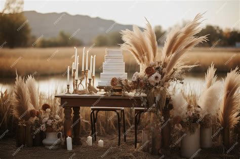 Premium Photo Bohemian Pampas Grass Wedding Cakes