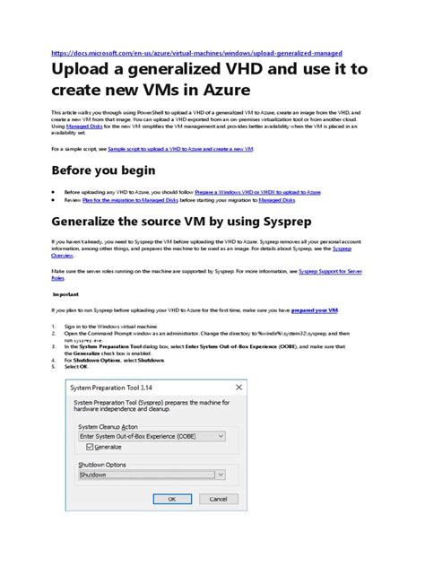 Upload A Generalized Vhd And Use It To Create New Vms In Azure Pdf