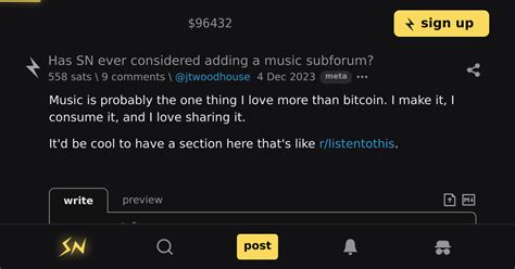 Has SN Ever Considered Adding A Music Subforum Stacker News Meta