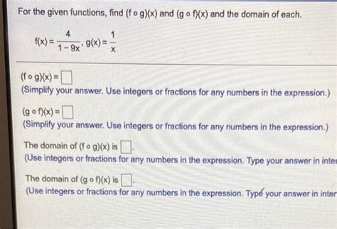 solved for the given functions find fog x and gof x