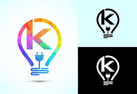 전구와 플러그가 있는 이니셜 알파벳 K 전기 로고 디자인 템플릿 낮은 폴리 스타일 개념에 대한 스톡 벡터 아트 및 기타 이미지 개념 개념과 주제 교육 Istock
