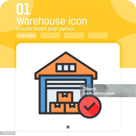 흰색 배경에 격리 된 윤곽선 색상 스타일이있는 체크표시 기호가있는 웨어하우스 아이콘입니다 벡터 일러스트 웨어하우스 기호 기호