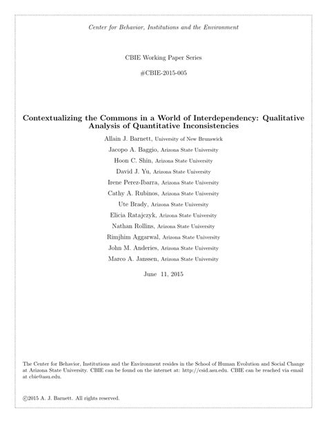 Pdf Contextualizing The Commons In A World Of Interdependency