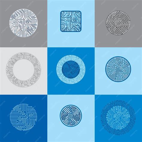 Premium Vector Set Of Vector Technology Cpu Designs With Square And Circular Blue