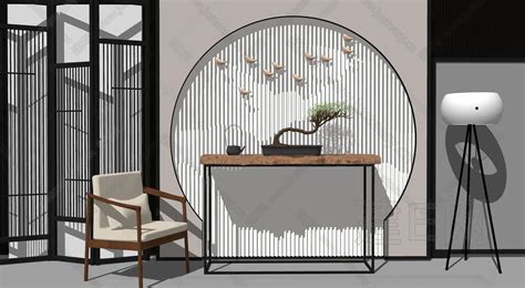 新中式实木端景条案 Sketchup模型sketchup模型库建e室内设计网