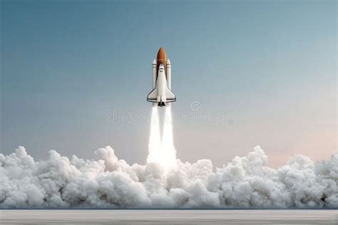 Space Shuttle Launching Into The Sky With Powerful Rocket Boosters And Thick Smoke Clouds