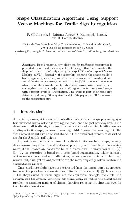 Pdf Shape Classification Algorithm Using Support Vector Machines For