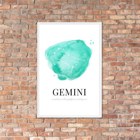 Gemini Watercolor Zodiac Sign Wall Art Digital Download Etsy
