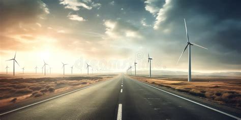 Wind Power With Wind Turbines And Plants Stock Illustration