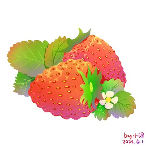 扁平风插画草莓单体小小三牛 站酷zcool