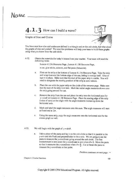 Classwork Activity For Day 1 Building A Sine And Cosine Curve Pdf