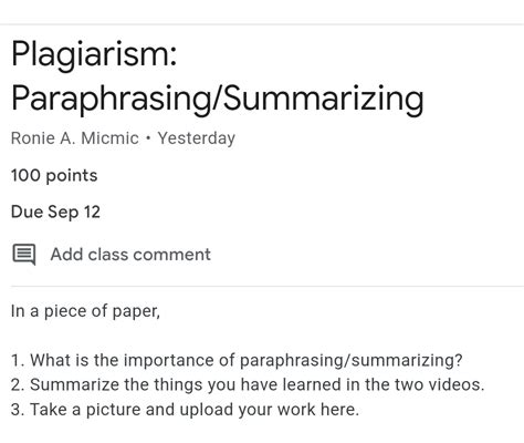 Plagiarism Paraphrasing Summarizing Ronie A StudyX