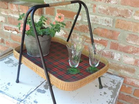 Vintage Wicker Serving Tray Mid Century Patio Caddy