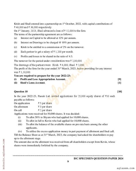 ISC Class Accounts Specimen Paper PDF