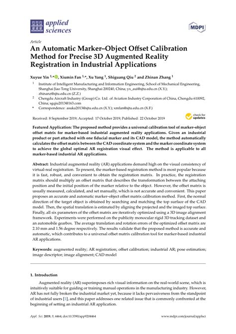 Pdf An Automatic Markerobject Offset Calibration Method For Precise