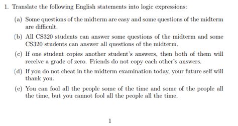 Solved 1 Translate The Following English Statements Into