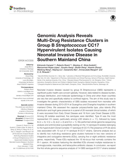 Pdf Genomic Analysis Reveals Multi Drug Resistance Clusters In Group