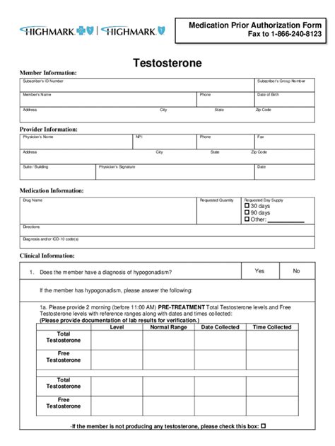 Fillable Online Medication Prior Authorization Form For Testosterone