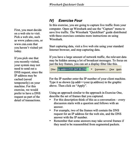 solved wireshark quickstart guide iv exercise four in this