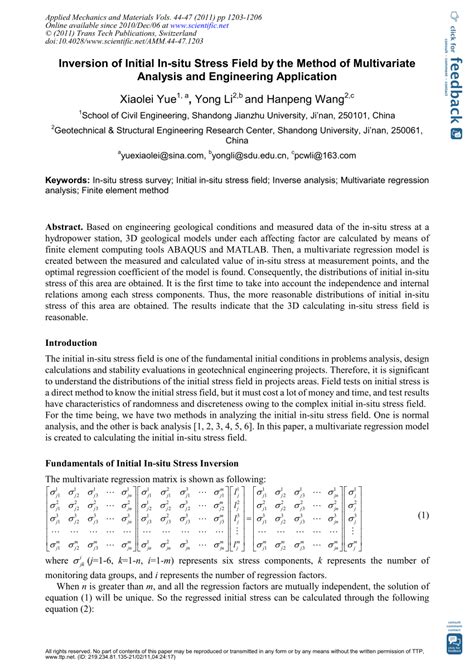 Pdf Inversion Of Initial In Situ Stress Field By The Method Of Multivariate Analysis And