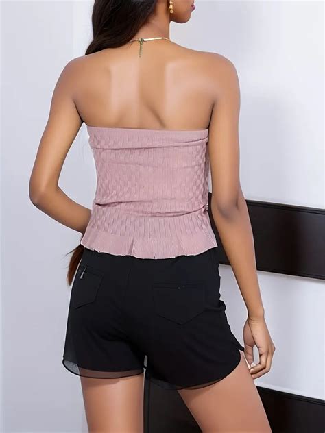 Sexy Drawstring Knit Tube Top Casual Strapless Sleeveless Temu