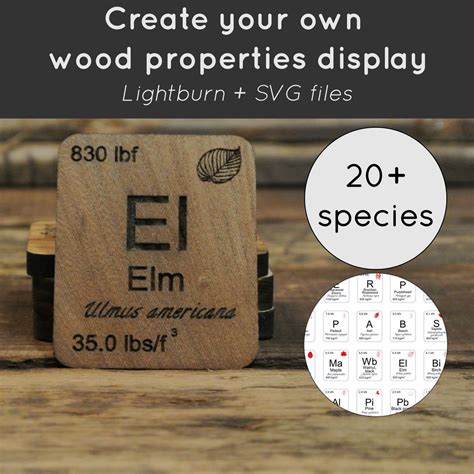 Periodic Table Of Wood Lightburn Laser Files Svg Engrave Cut And