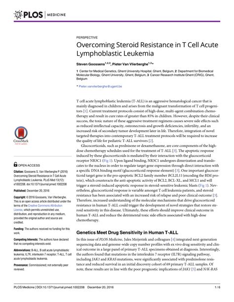 Pdf Overcoming Steroid Resistance In T Cell Acute Lymphoblastic Leukemia