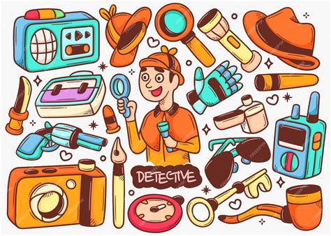 Détective Doodle Collection De Vecteurs De Couleur Dessinés à La Main