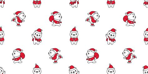 곰 원활한 패턴 극지 크리스마스 산타 클로스 벡터 테디 실행 아이스 스케이팅 만화 선물 포장 종이 타일 배경 반복 벽지 낙서 그림 스카프 고립 된 디자인 성탄절 선물에 대한