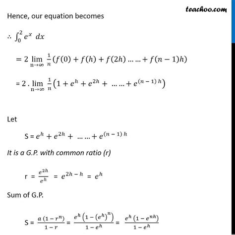 Question 2 Evaluate Integral Ex Dx As The Limit Of A Sum