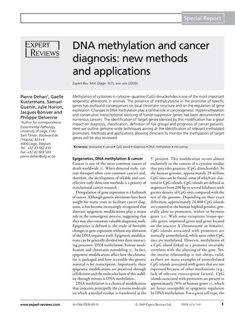 Pdf Dna Methylation And Cancer Diagnosis New Methods And Applications
